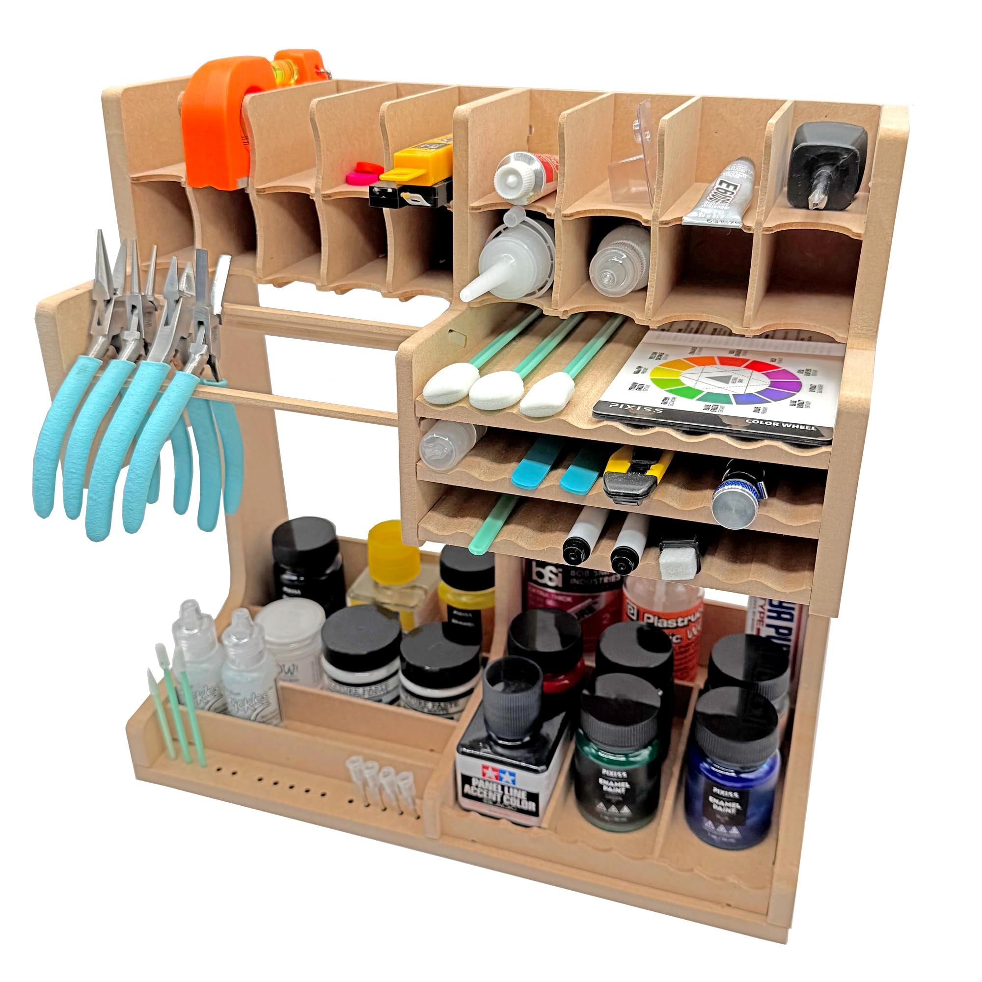 Pixiss Wooden Model Kit Organizer Rack – MDF Paint Rack and Tool Holde