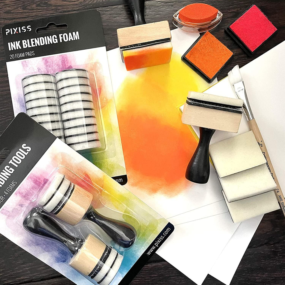 Pixiss Mini Ink Blending Tools, 2 Pack Rectangle with 4 Replacement Fo