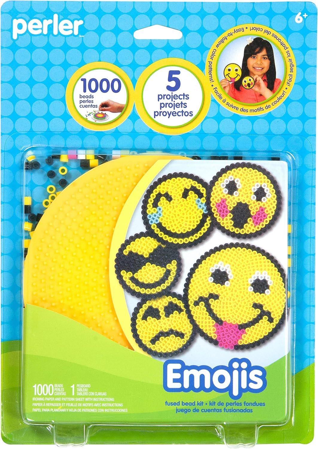 Perler Beads Smiley Face Emoji Fused Bead Kit, 1003pcs, 5 Projects – Pixiss