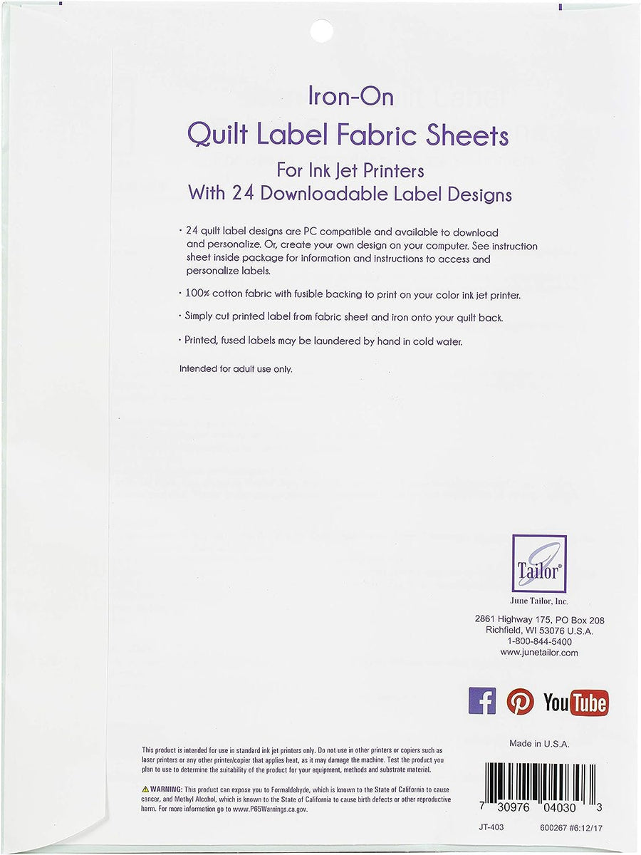 June Tailor Quilt Label Fusible Fabric Sheets, Other – Pixiss