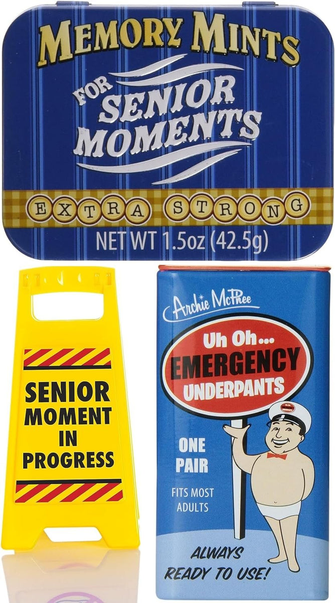 Memory Mints and Senior Moments Sign with Emergency Underpants - Offic ...
